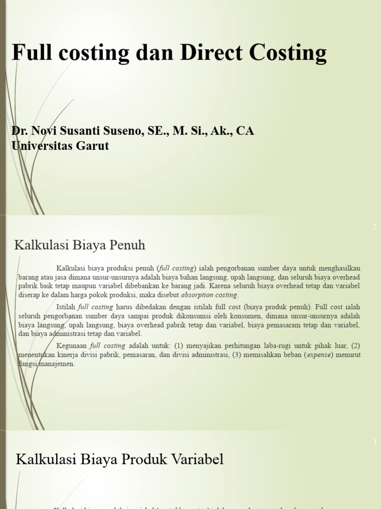 Perbandingan Full Costing dan Direct Costing | PDF