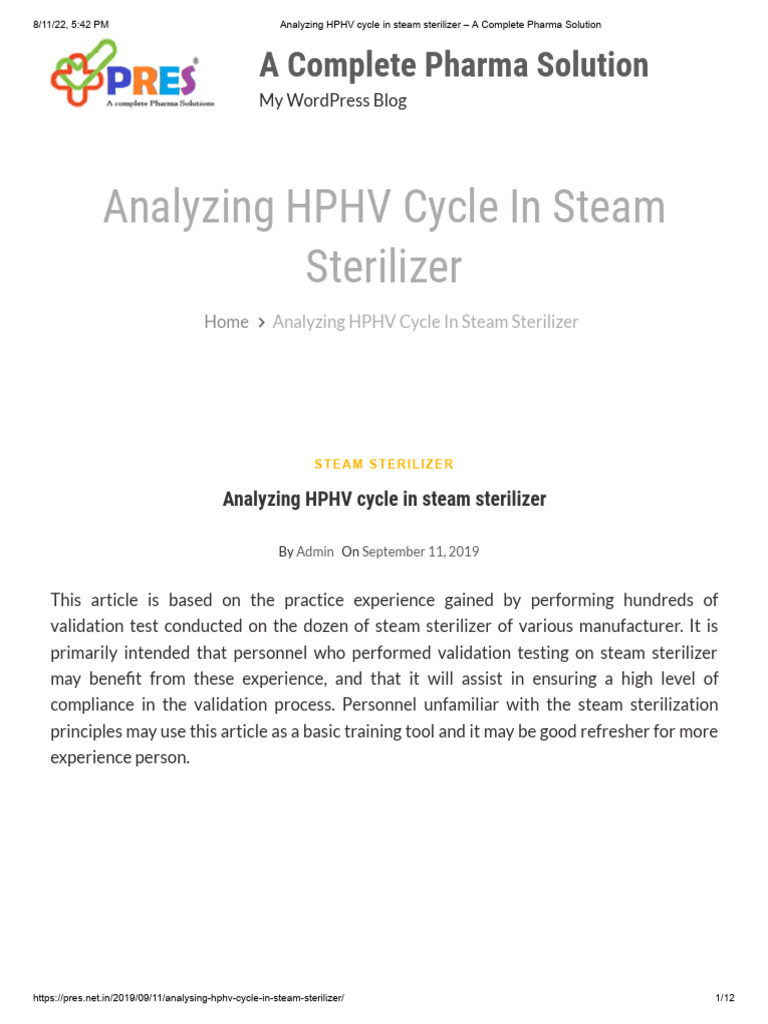 Analyzing HPHV Cycle in Steam Sterilizer - A Complete Pharma Solution | PDF