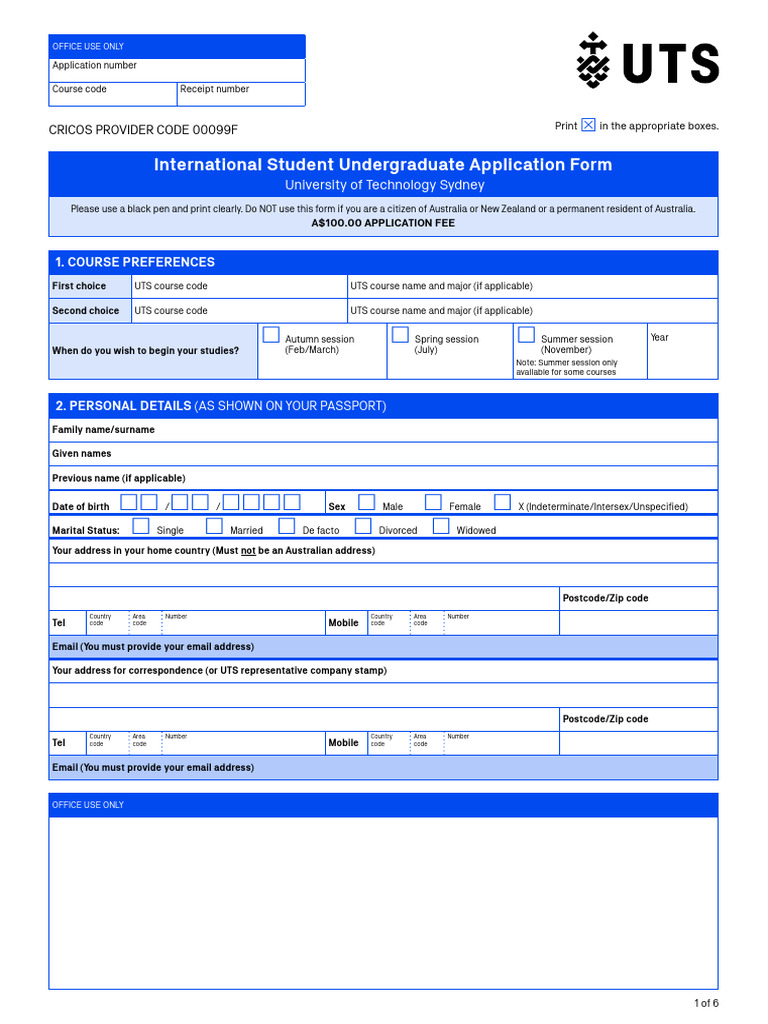 UTS-International-students-UG-application-form | PDF | Cost Of Living | Travel Visa