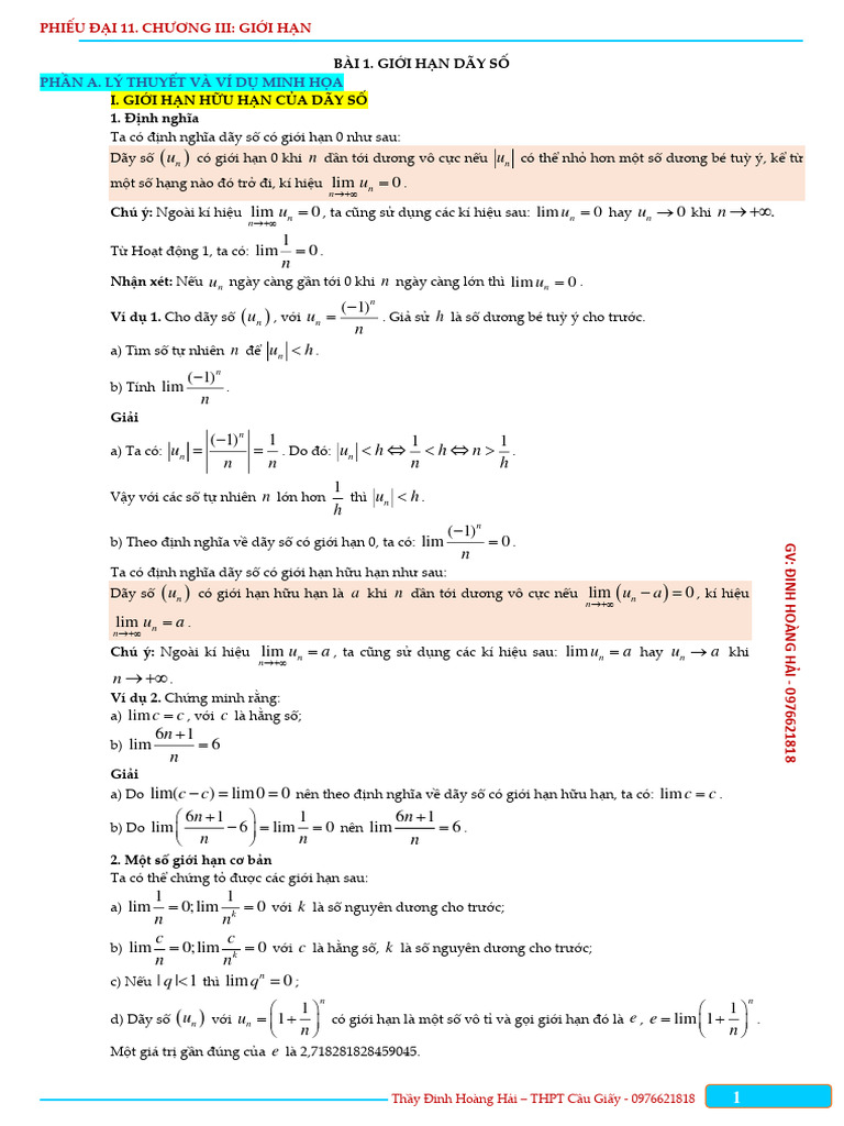Chương 3 ĐS 11 Gi I H N NBV HS | PDF