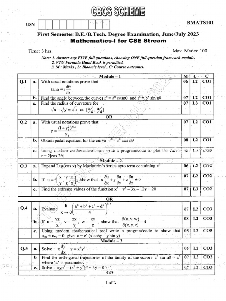 Maths-1 For Cse July 2023 | PDF