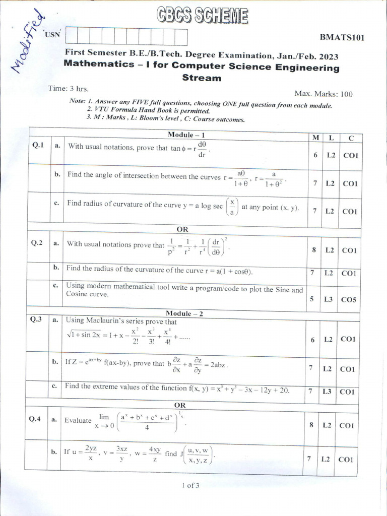 Maths - 1 For Cse Jan 2023 | PDF