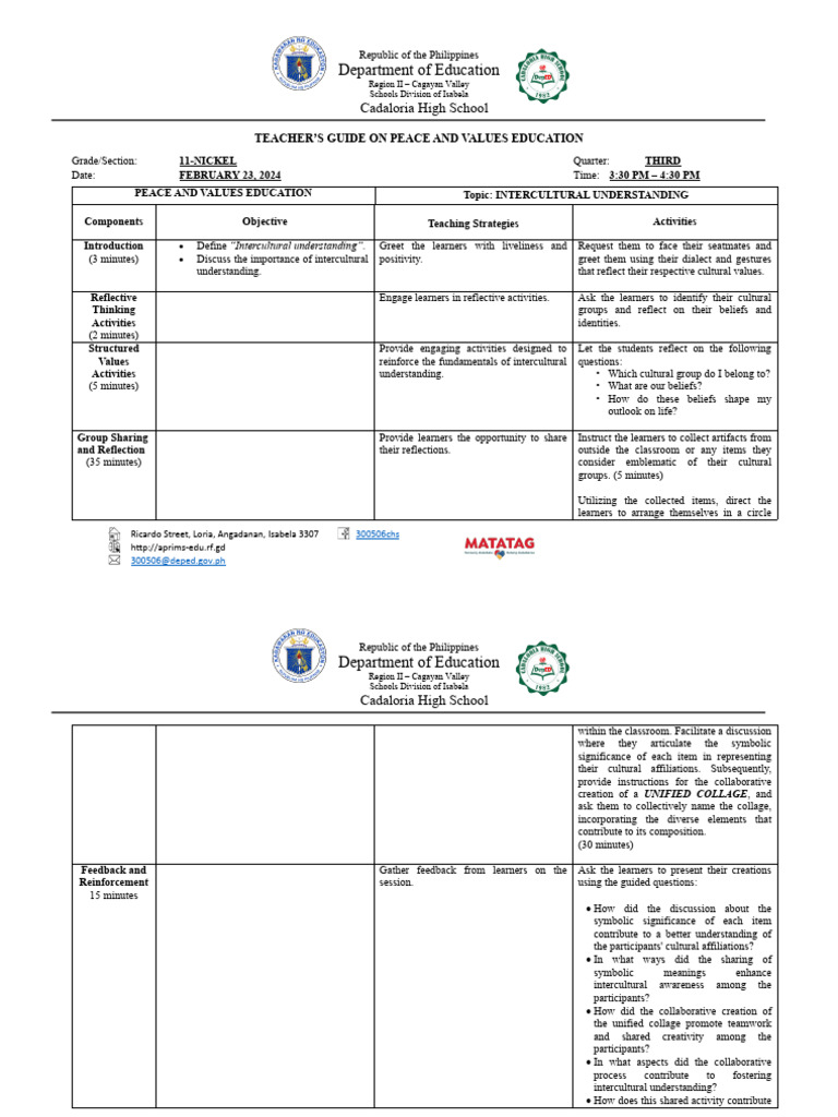 Grade 11 Peace Education Guide | PDF | Learning | Education Theory