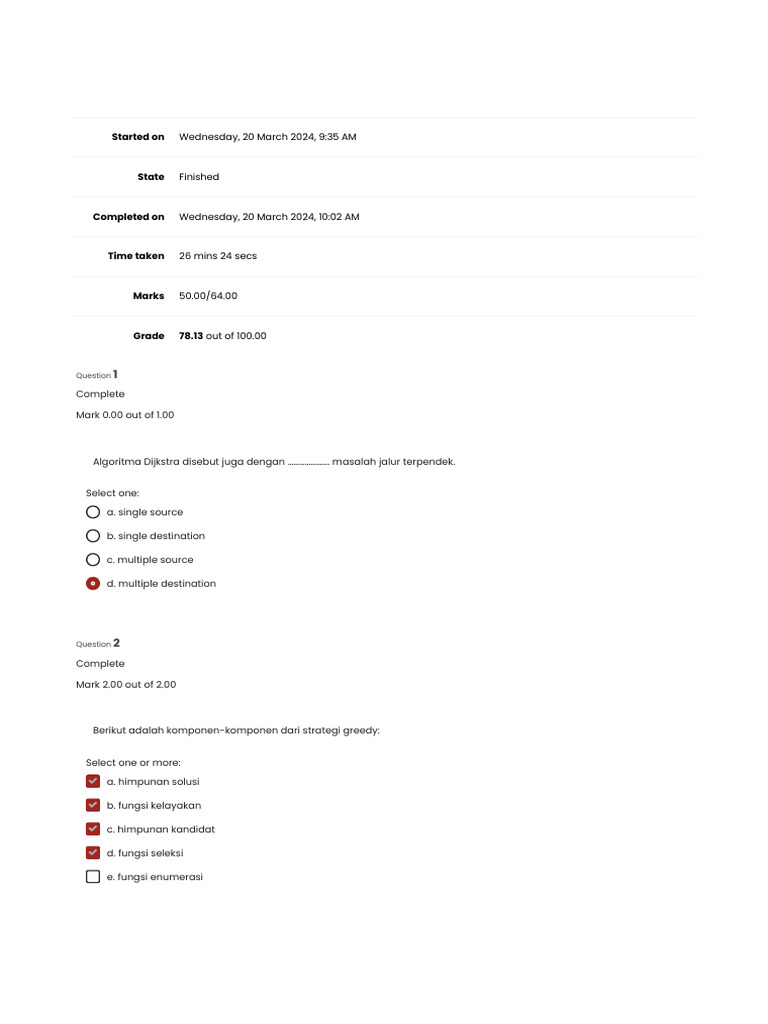 (QUIZ REVIEW-2) Quiz Review On GREEDY - Attempt Review | PDF