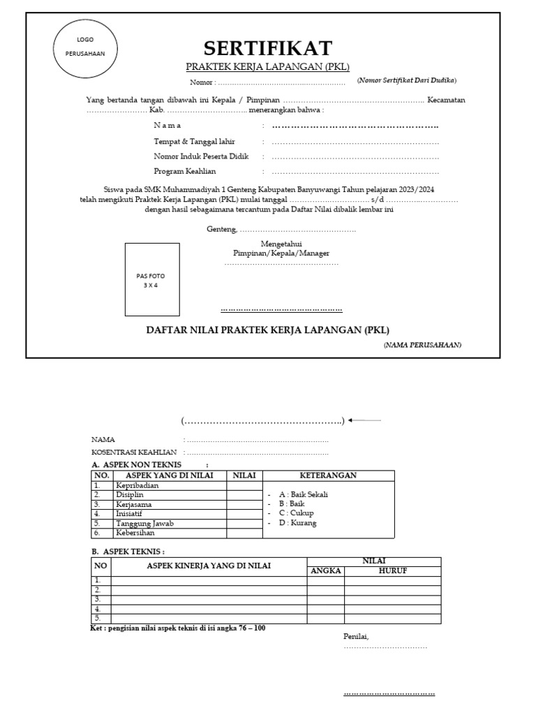 Sertifikat PKL | PDF