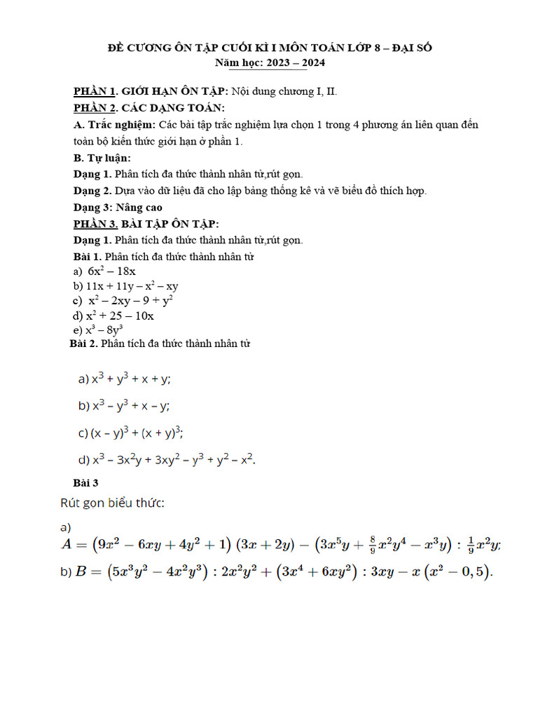 ĐỀ CƯƠNG HK1 TOÁN 8 | PDF