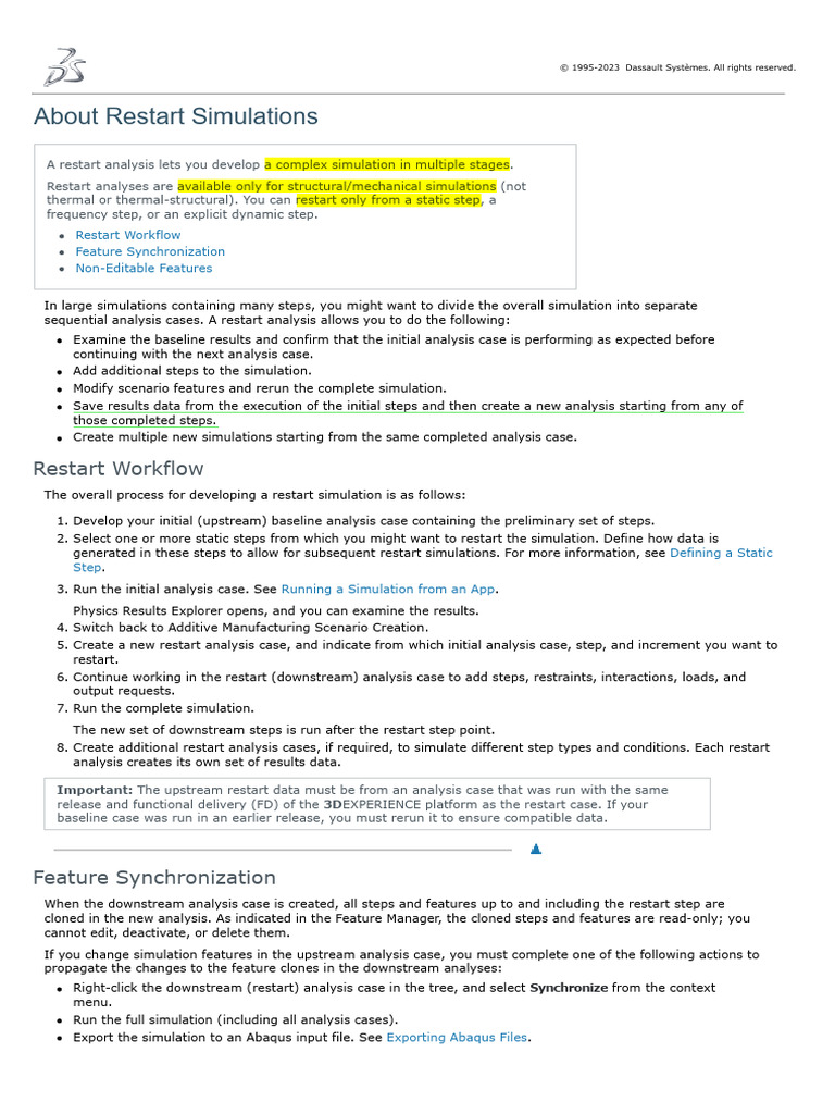About Restart Simulations - 2021x - Dsdoc | PDF | Simulation | Computing