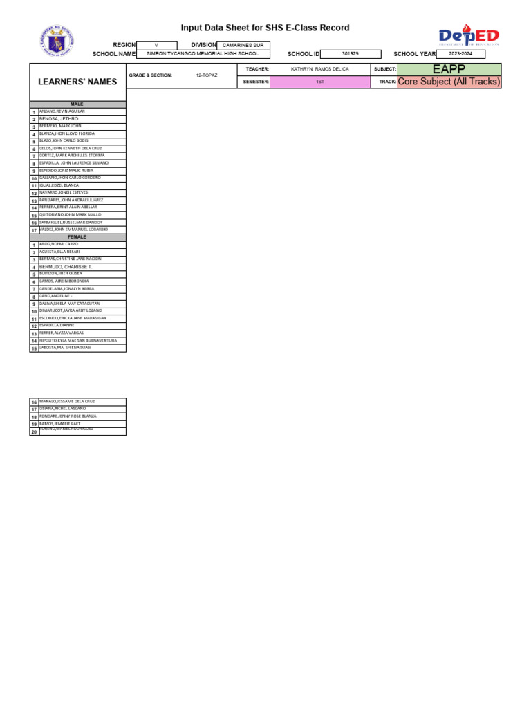 SHS E-Class Record 2023-2024 | PDF