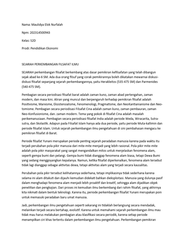 Maulidya Elok Nurfalah - 202314500943 - S2D - Filsafat Ilmu | PDF