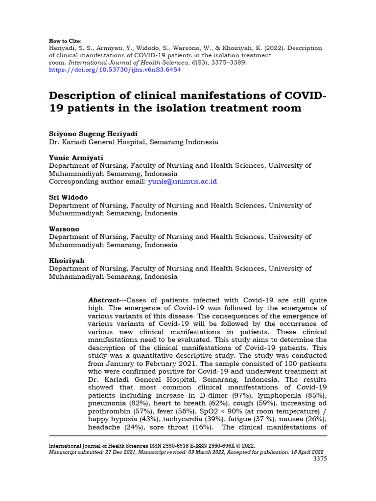 IJHS - Clinical Manifestations of Covid | PDF | Virus | Headache