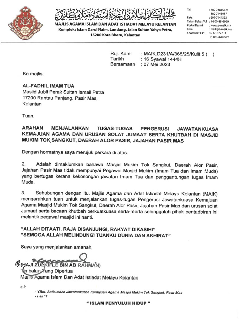 Arahan Menjalankan Tugas Peng Jk Dan Urusan Solat Jumaat Serta Khutbah