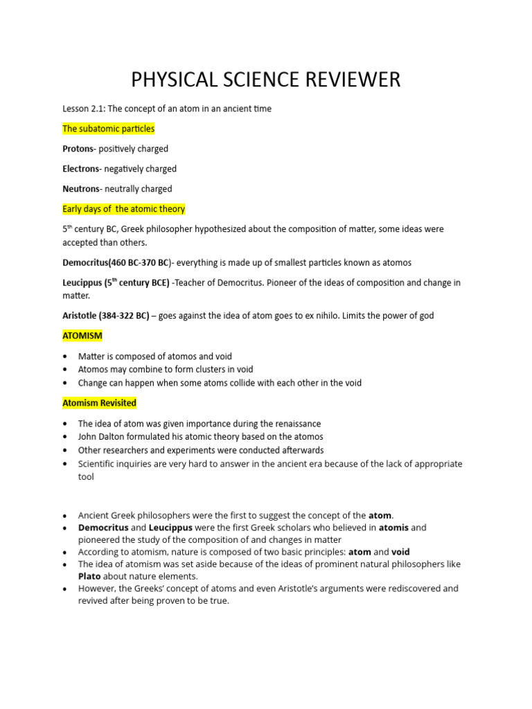 Physical Science Reviewer | PDF | Atoms | Chemical Bond