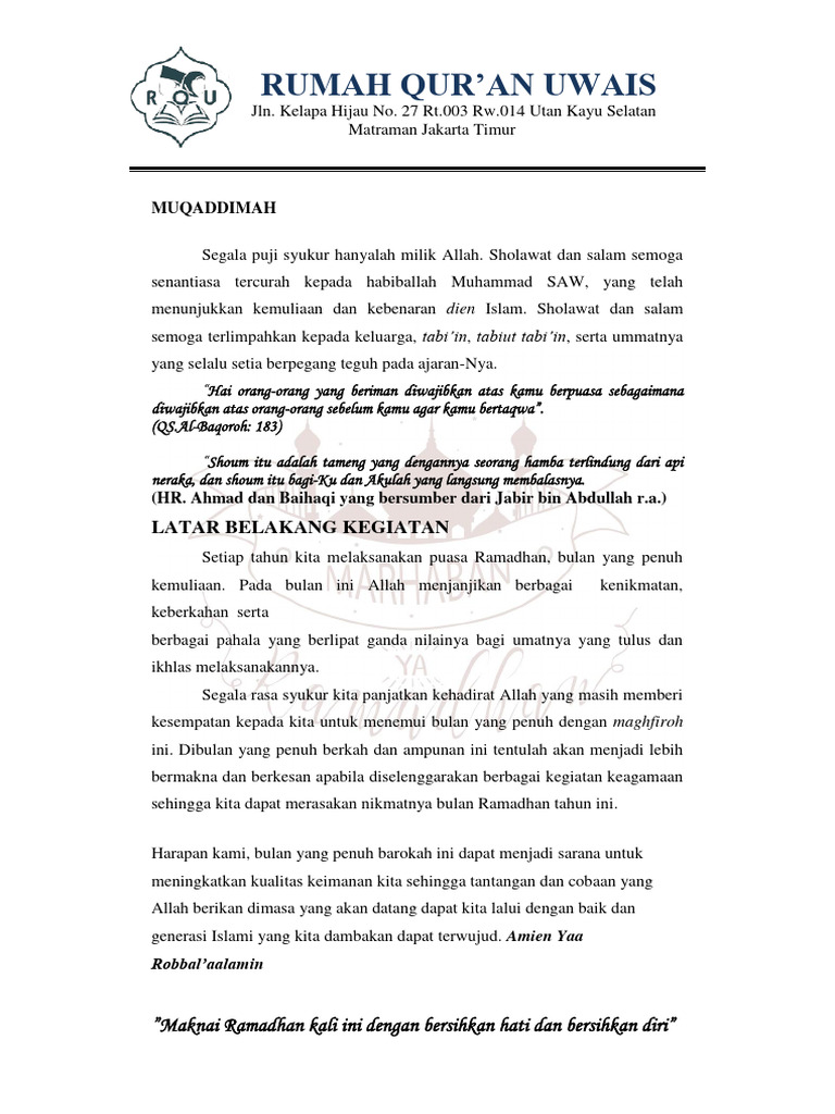 Proposal Kegiatan Ramadhan 2024 | PDF