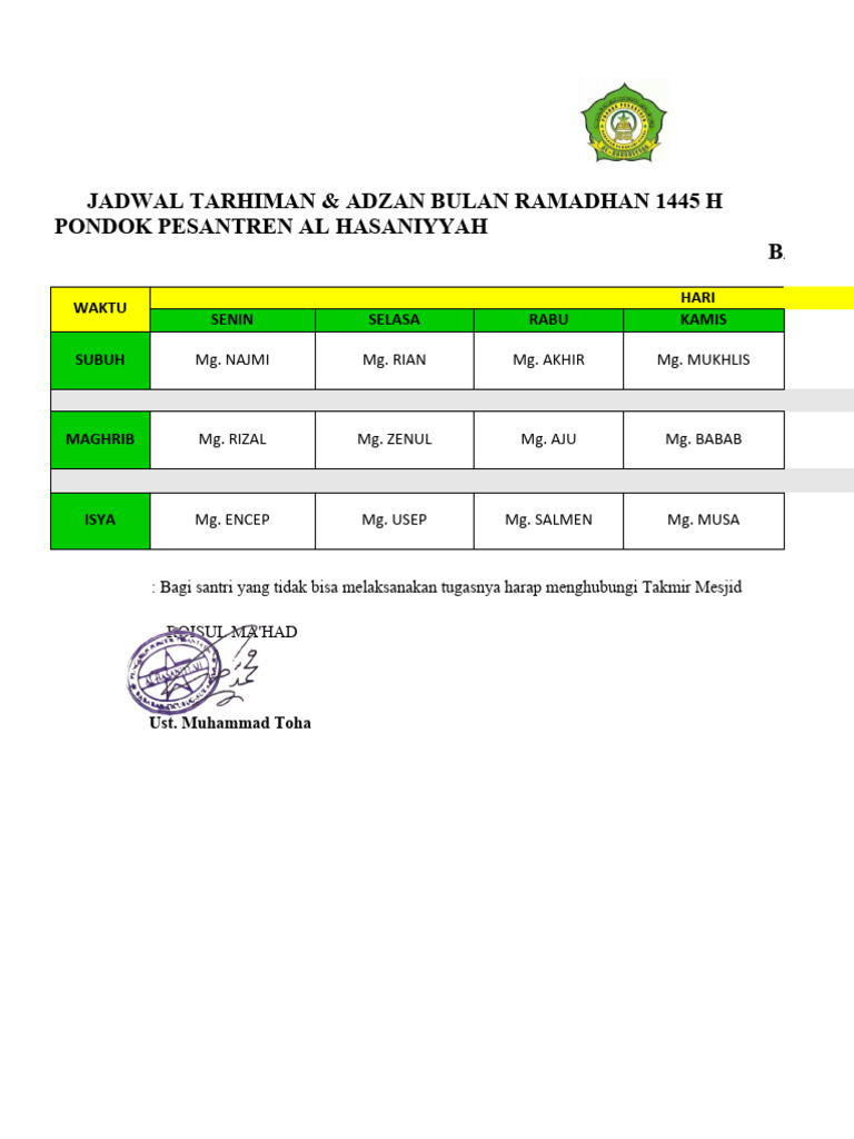 Jadwal Adzan dan Tarhiman Ramadhan | PDF