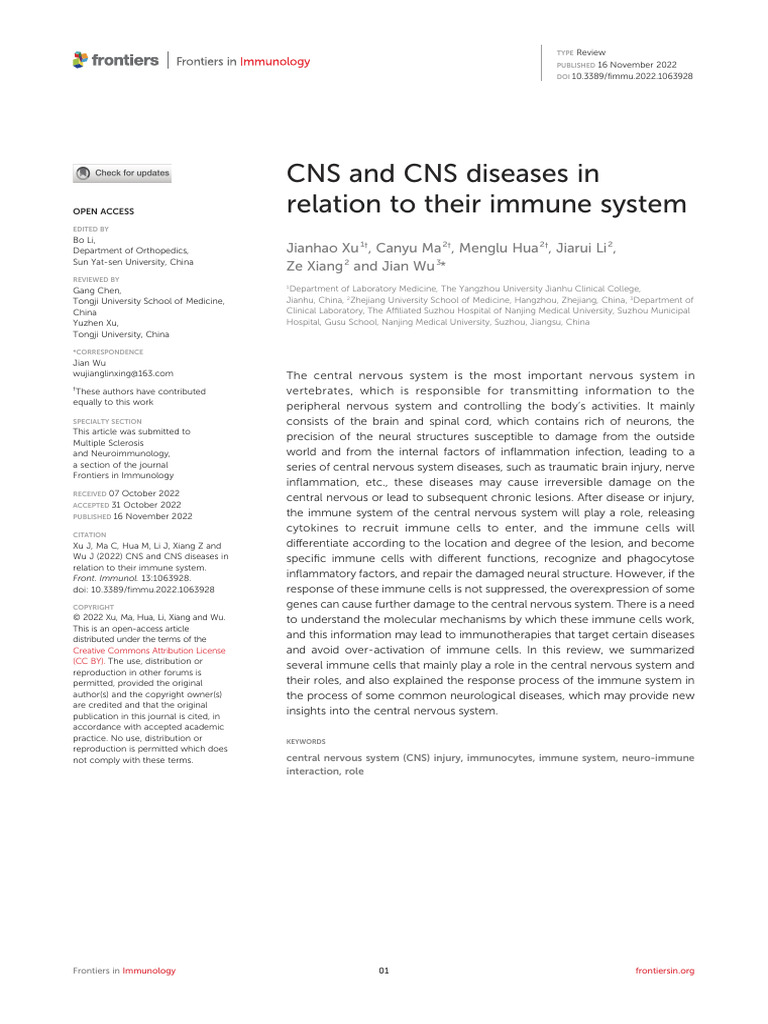 Immune System Connection To The CNS | PDF | Immune System | Microglia