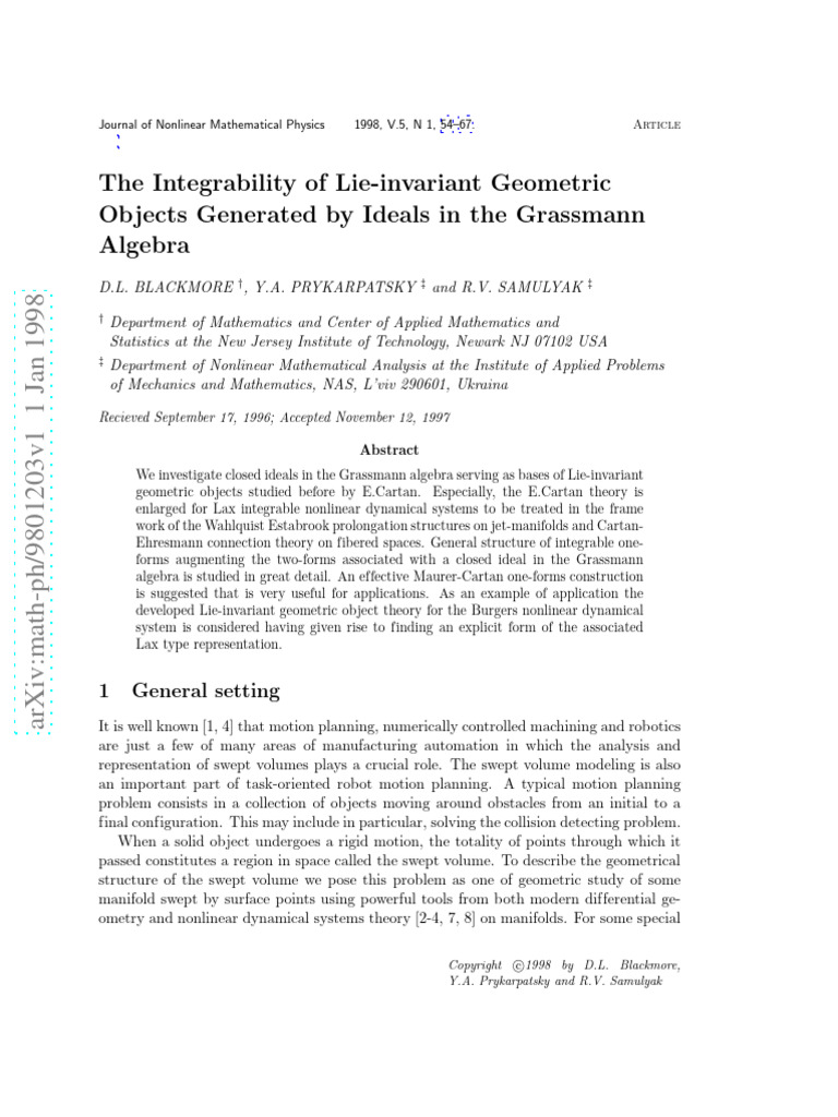 The Integrability of Lie-Invariant Geometric Objects Generated by Ideals in The Grassmann ...