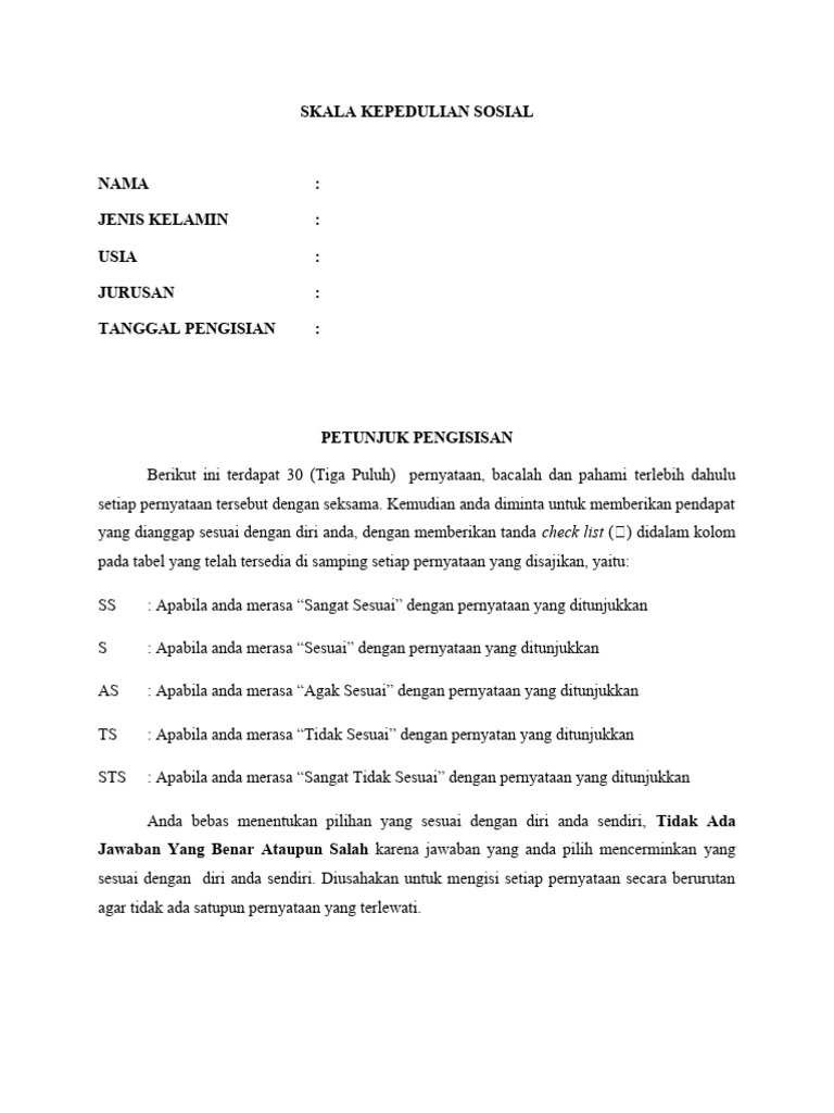 Kuesioner Kepedulian Sosial | PDF