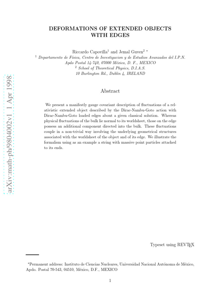 Deformations of Extended Objects With Edges: Riccardo Capovilla and ...