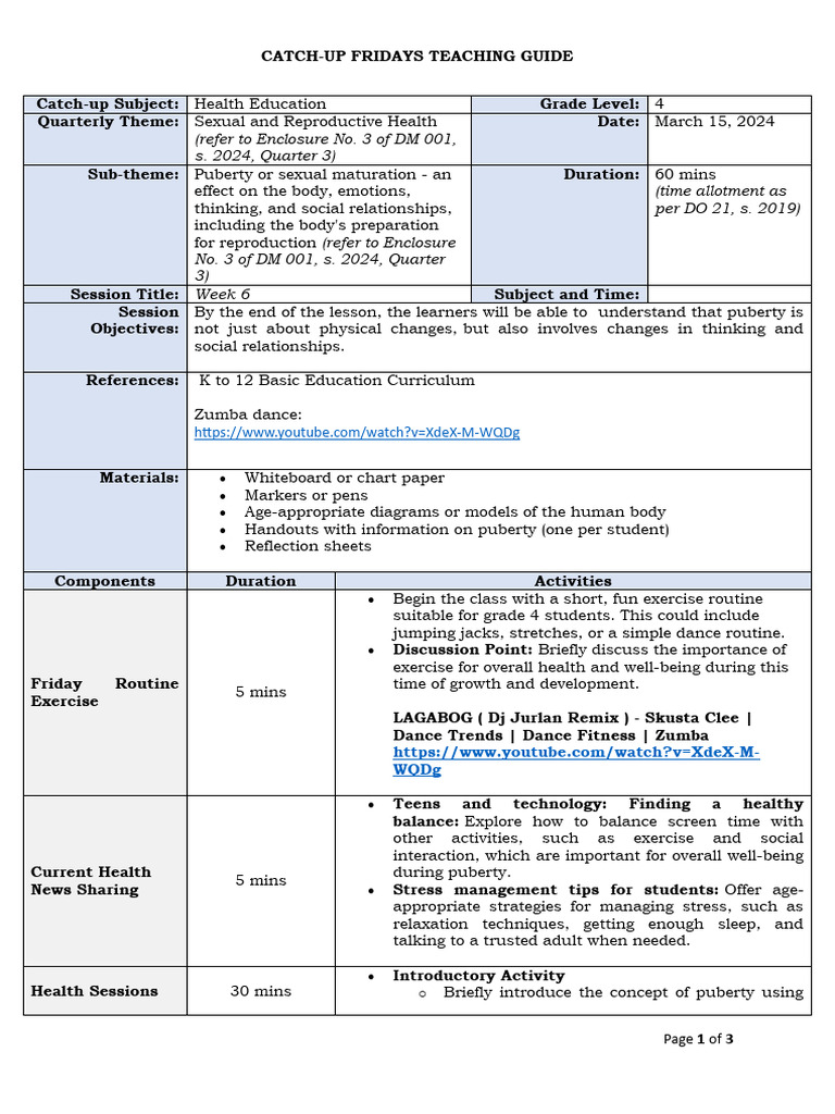 Week-6-Health-Dll-Teaching-Guide-Grade 4 | PDF | Self-Improvement ...