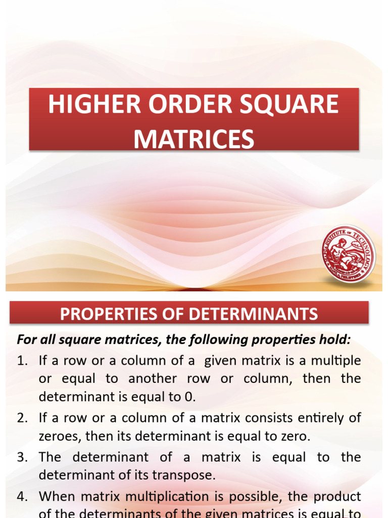 Coepro2 Higher Order Square Matrices | PDF | Determinant | Matrix (Mathematics)