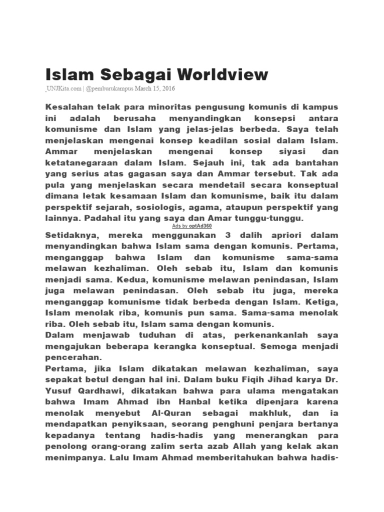 Islam Sebagai Worldview | PDF | Agama & Spiritualitas