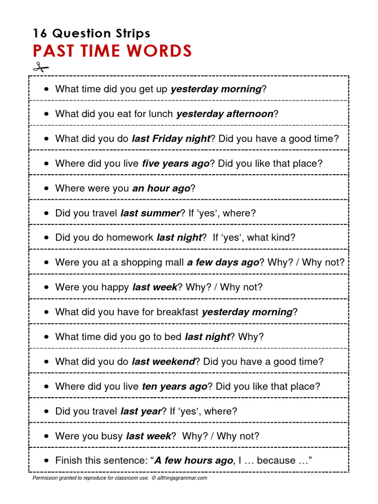 ESL Past Tense Conversation Cards | PDF | Self-Improvement | Career ...