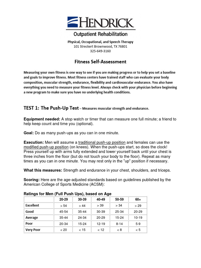 Fitness Self Assessment For HPU 1 | PDF | Physical Fitness | Clinical ...