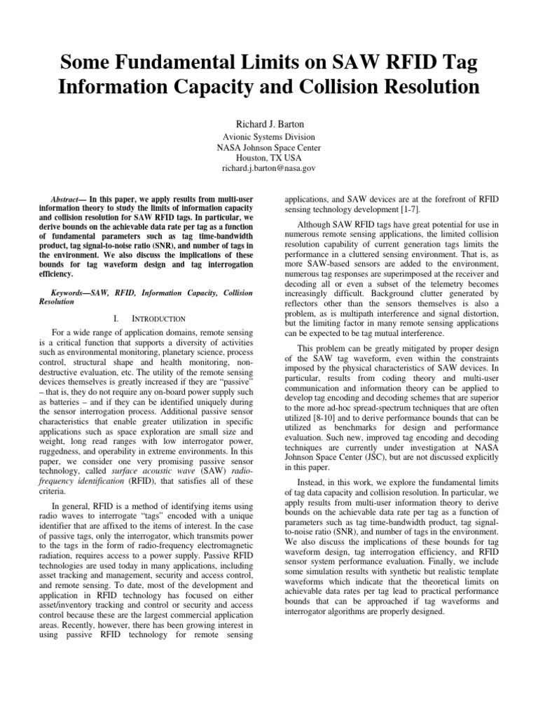 Some Fundamental Limits On SAW RFID Tag Information Capacity and ...