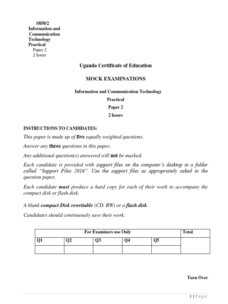 S6 Computer Paper 2 Mock Exams | PDF | Worksheet | Computing