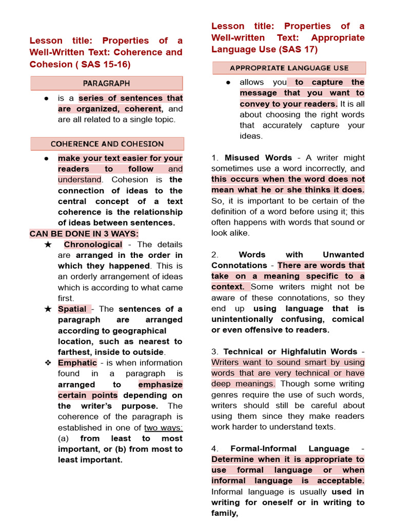 Coherence, Language, Mechanics in Writing | PDF | Language Mechanics | Linguistics