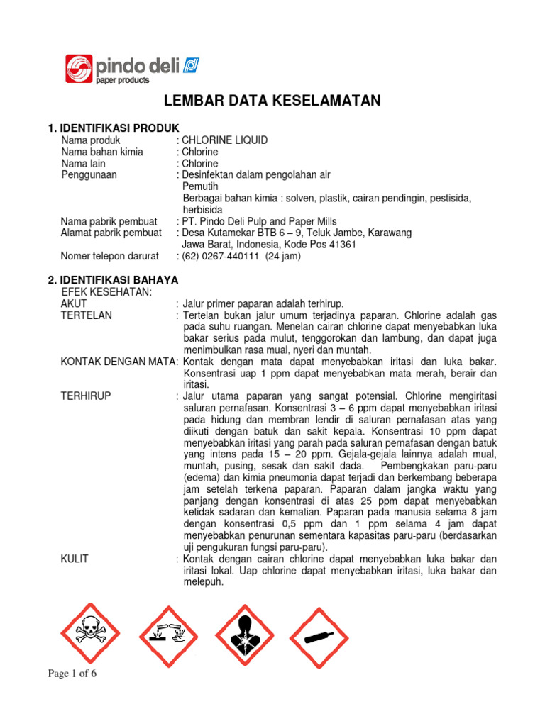 MSDS Klorin | PDF | Sains & Matematika