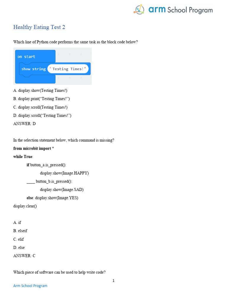 Healthy Eating Test 2 | PDF | Computers
