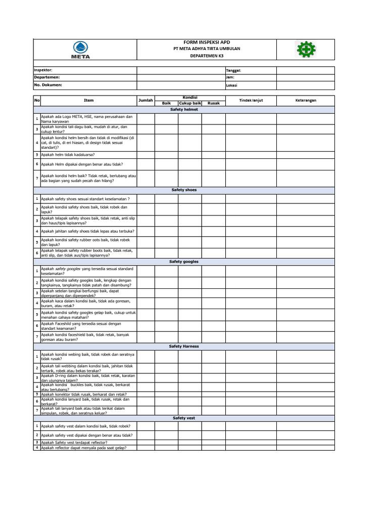Form Inspeksi APD rev 0 | PDF