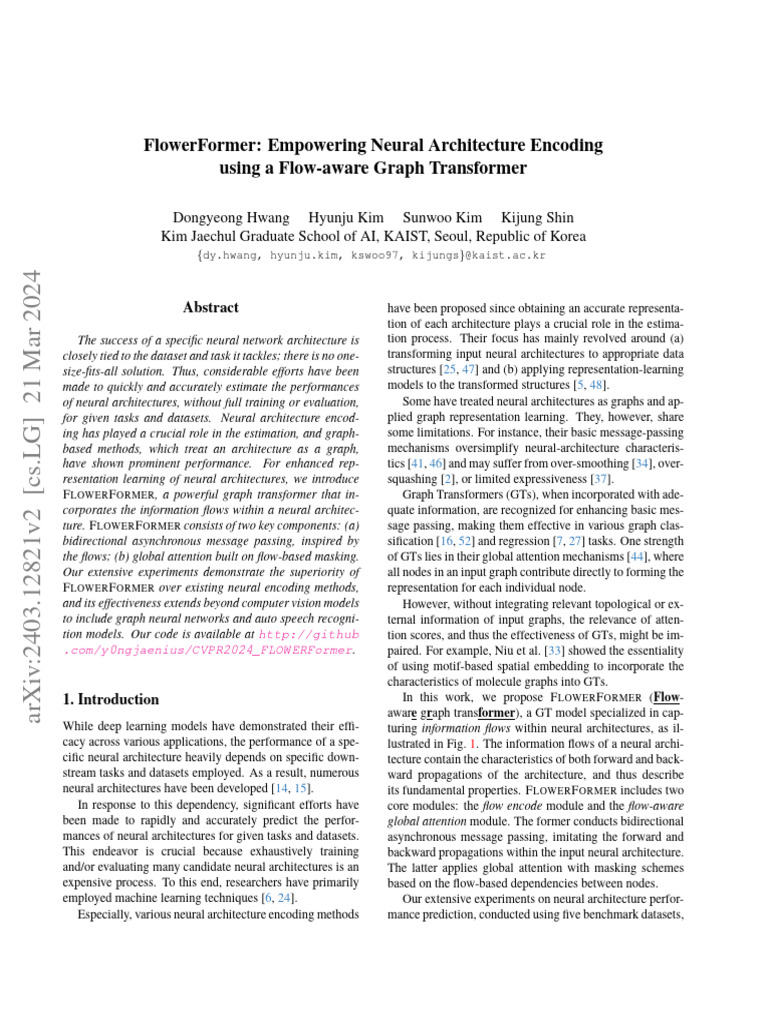 Flowerformer: Empowering Neural Architecture Encoding Using A Flow-Aware Graph Transformer | PDF ...