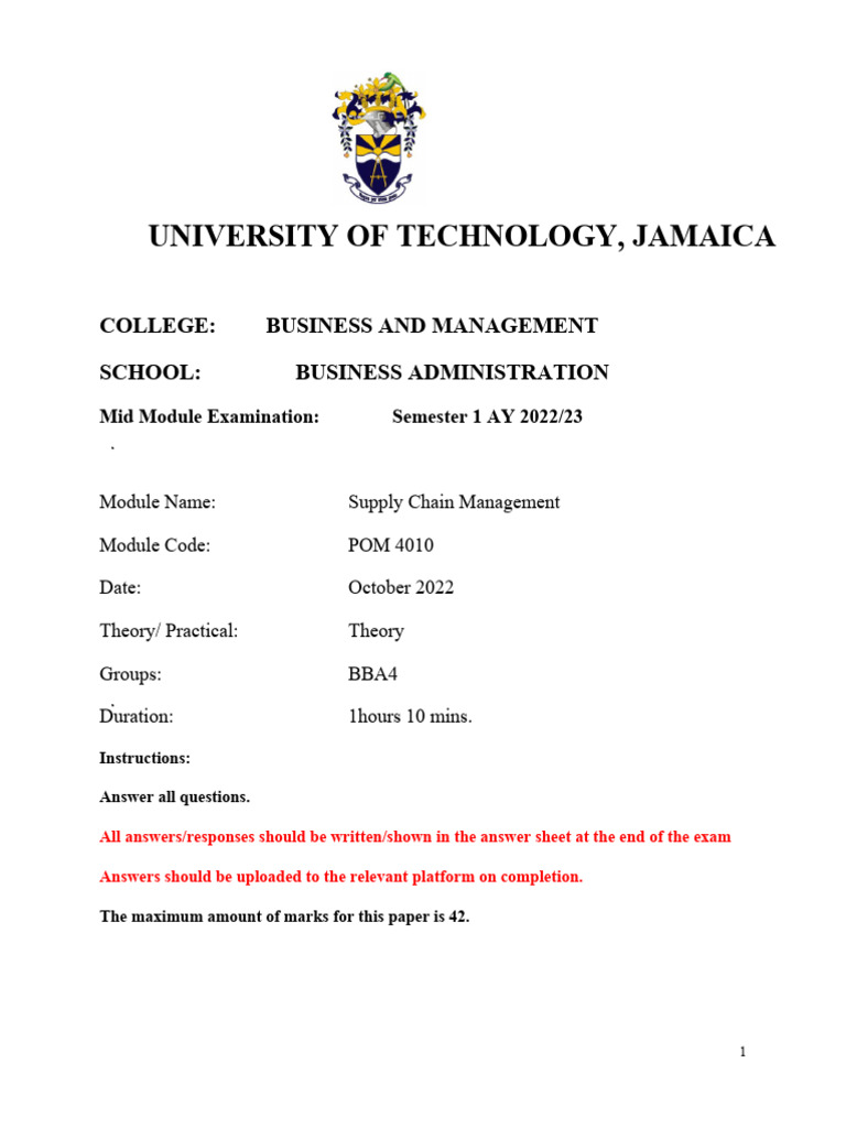 Supply Chain Test 1 | PDF | Forecasting | Supply Chain