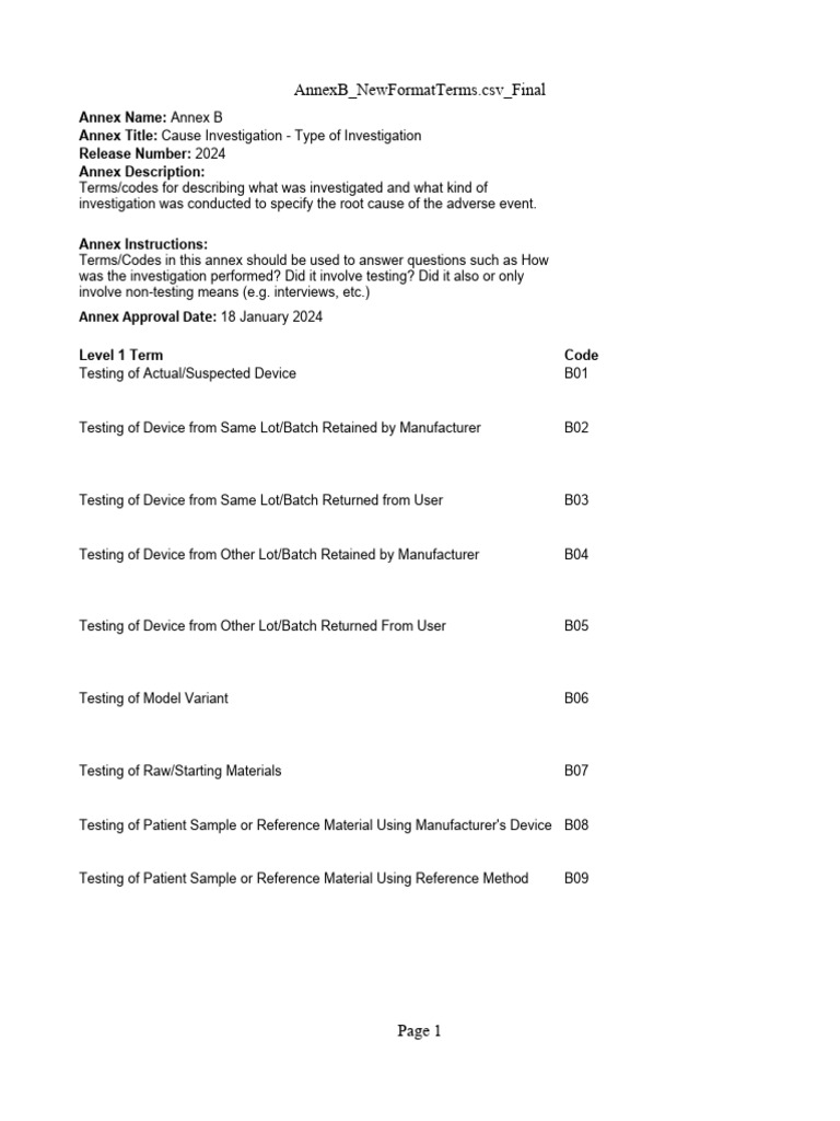 Imdrf Tech Ae Terminologies n43 ReleaseNumber2024 AnnexB 0 | PDF | Information | Health Care