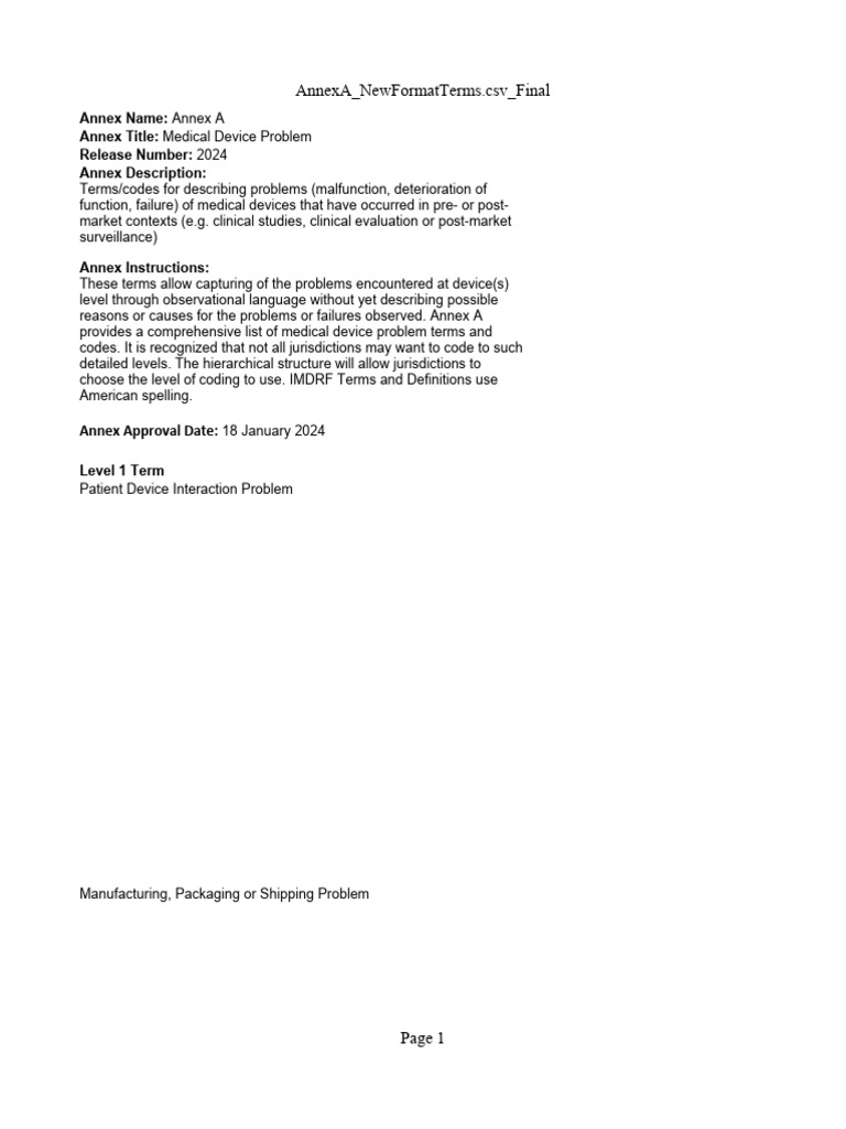 IMDRF Annex A Medical Device Codes | PDF | Technology & Engineering