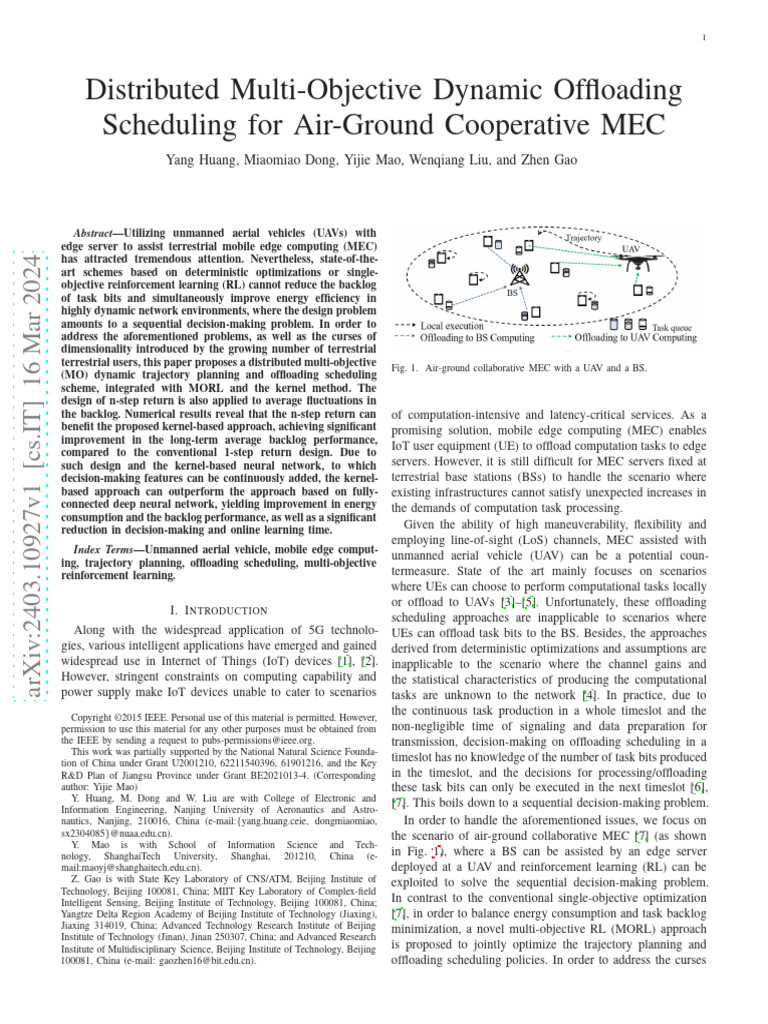 Distributed Multi-Objective Dynamic Offloading Scheduling For Air-Ground Cooperative MEC | PDF ...