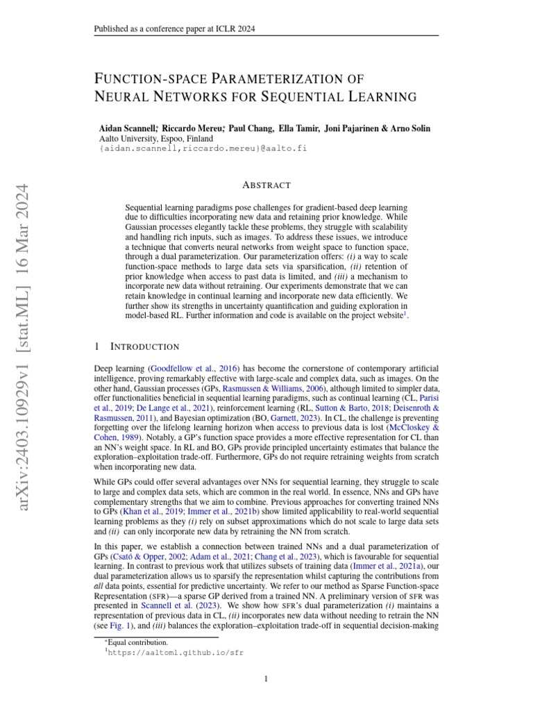 F - P N N S L: Unction Space Arameterization of Eural Etworks For Equential Earning | PDF ...