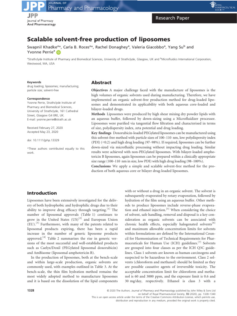 Journal of Pharmacy and Pharmacology - 2020 - Khadke - Scalable solvent ...