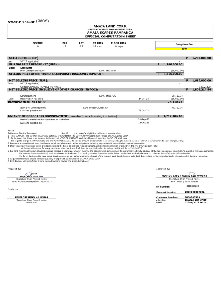 Real Estate Purchase Breakdown | PDF | Banks | Value Added Tax