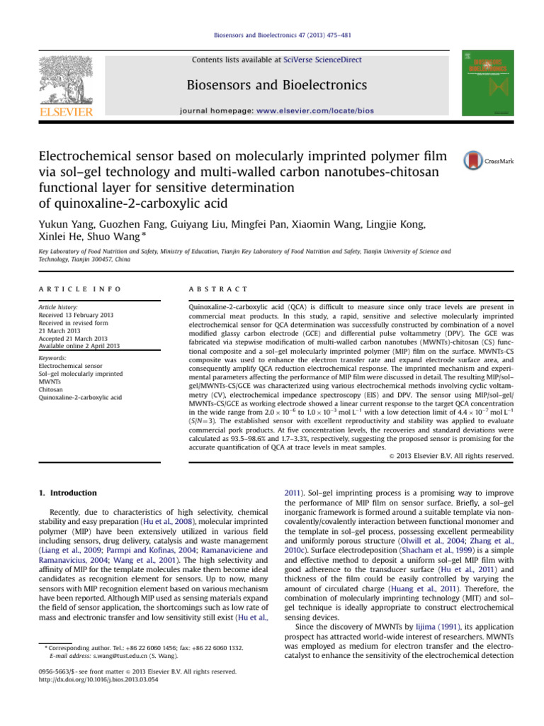 Electrochemical Sensor Based on Molecularly Imprinted Polymer Film via Sol–Gel d Multi-walled ...