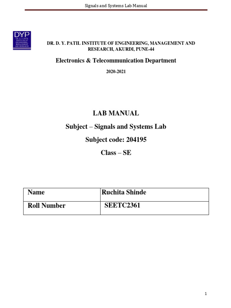 Ss Lab Manual Pdf Discrete Time And Continuous Time Fourier Transform