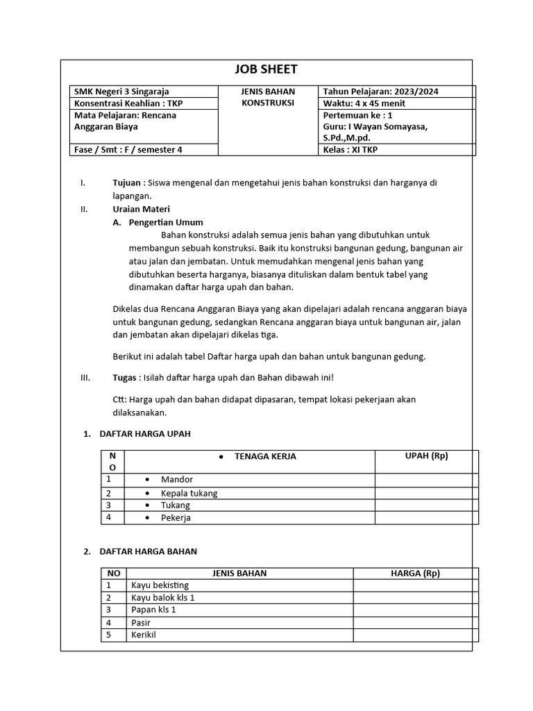 Job Sheet Rab | PDF | Teknologi & Rekayasa