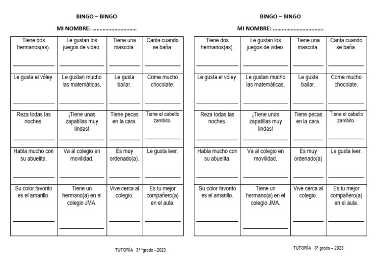 Bingo Tutoria | PDF | Artes del Lenguaje y Comunicación