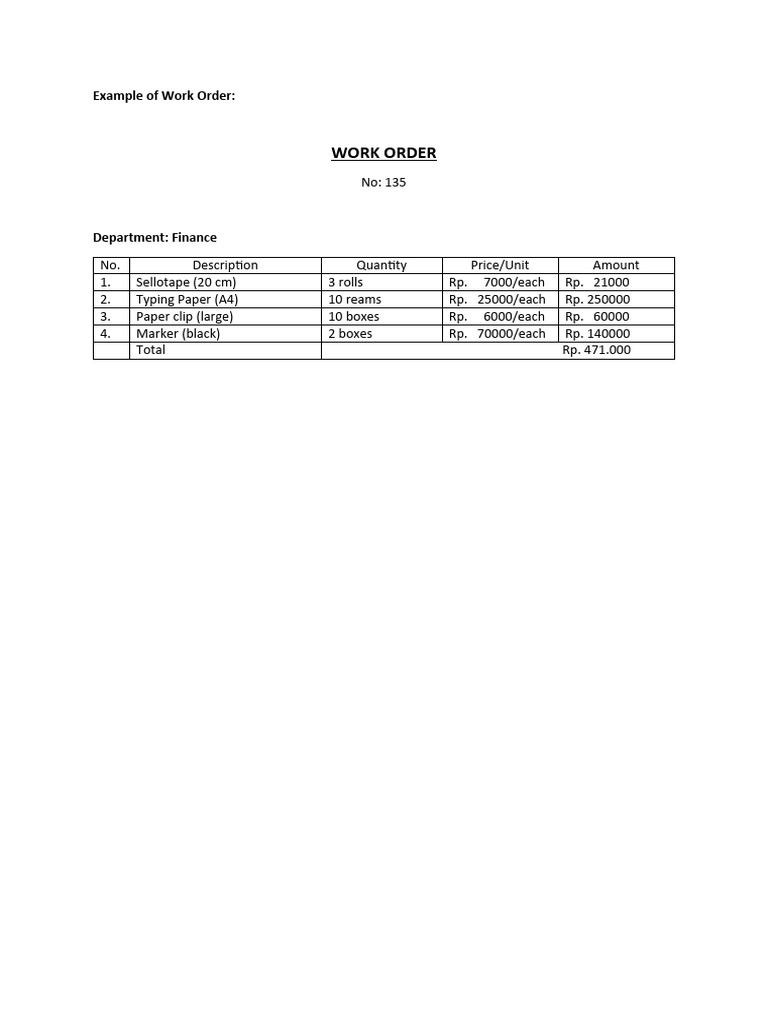 Sample Work Order Template | PDF | Home & Garden