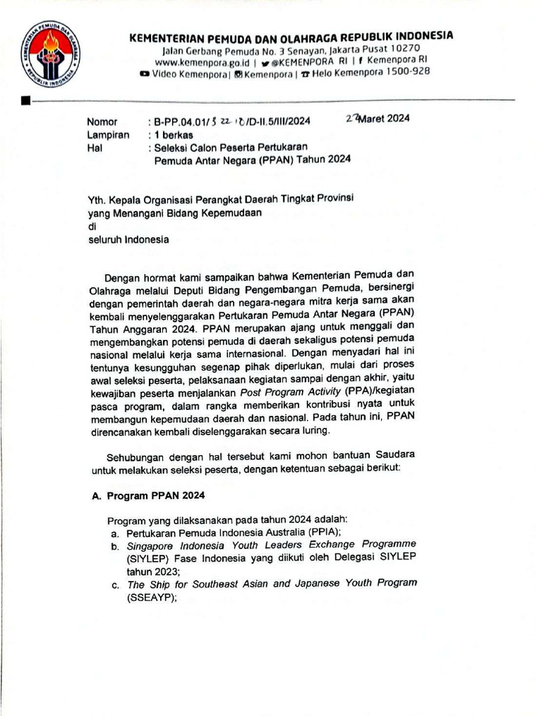 Surat Pemanggilan Peserta PPAN 2024 | PDF
