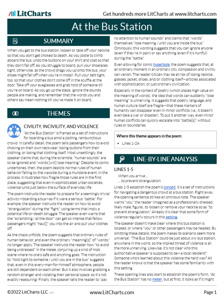 LitCharts at The Bus Station | Download Free PDF | Poetry | Clothing