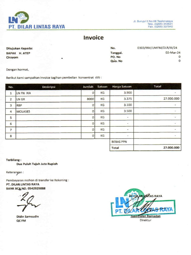 Inv KST LN GR No 0303 | PDF