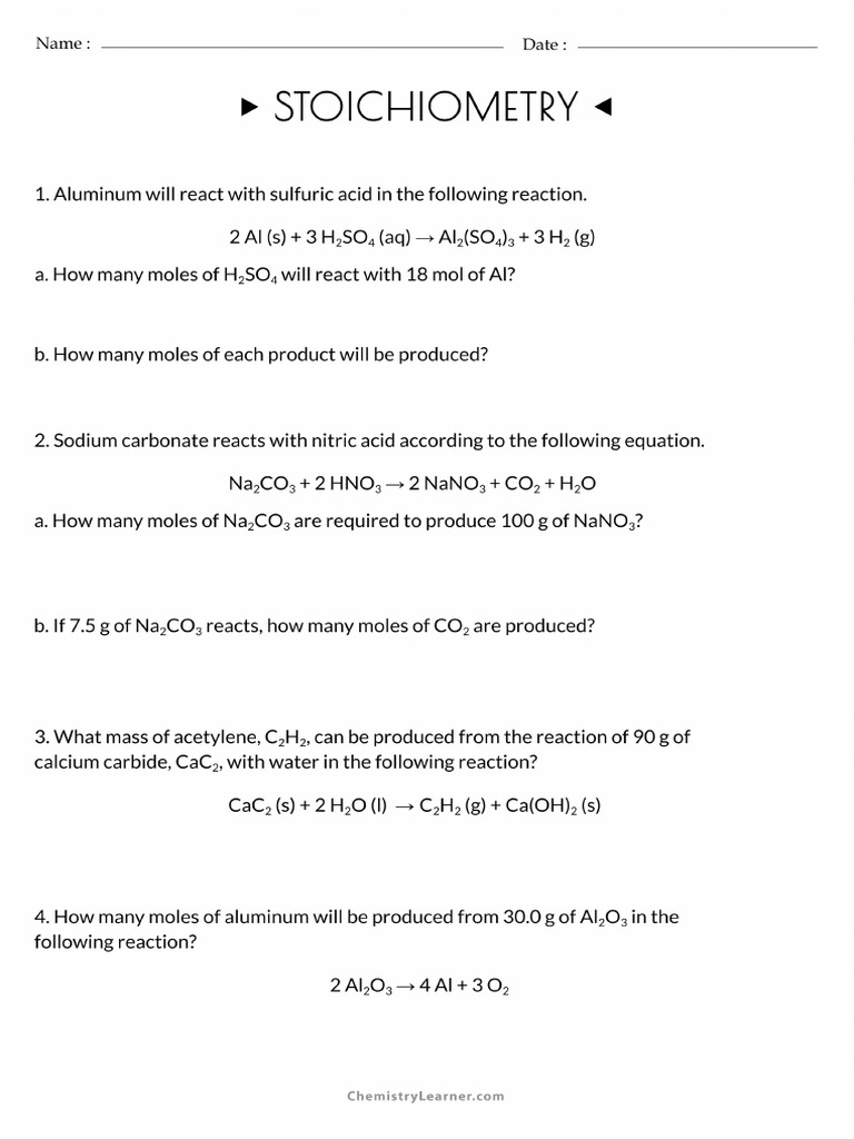 Worksheet For Basic Stoichiometry | PDF